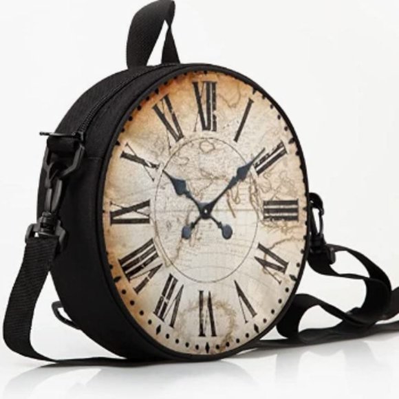 Bags | Round Clock Shape Zippered Tote Handbag Shoulder Bag | Poshmark